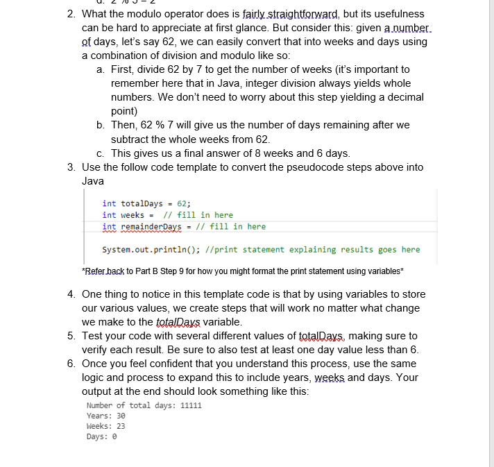 Solved 2. What the modulo operator does is fairly | Chegg.com