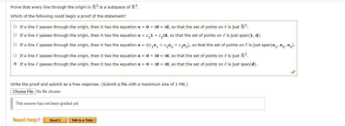 Solved Prove that every line through the origin in R3 is a | Chegg.com