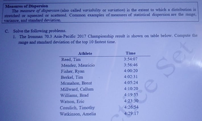 Solved Measures of Dispersion The measure of dispersion | Chegg.com