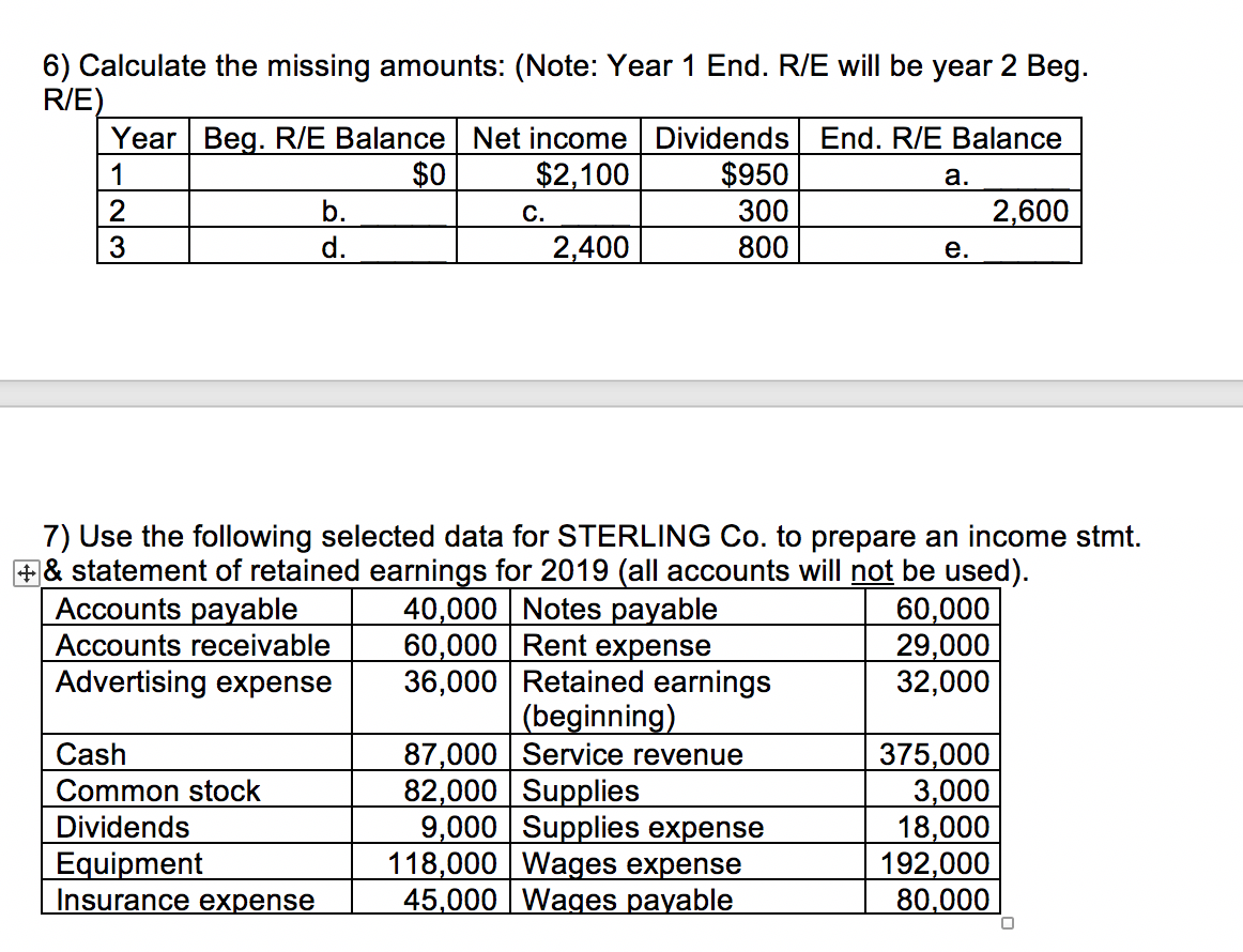 Solved 6) Calculate the missing amounts: (Note: Year 1 End. | Chegg.com