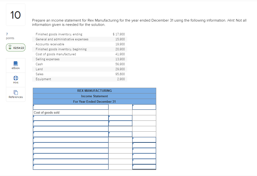 Solved Prepare an income statement for Rex Manufacturing for | Chegg.com