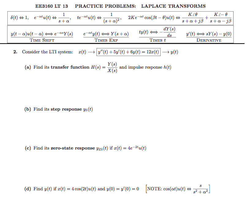 Solved EE3160 LT 13 PRACTICE PROBLEMS: LAPLACE TRANSFORMS 1 | Chegg.com