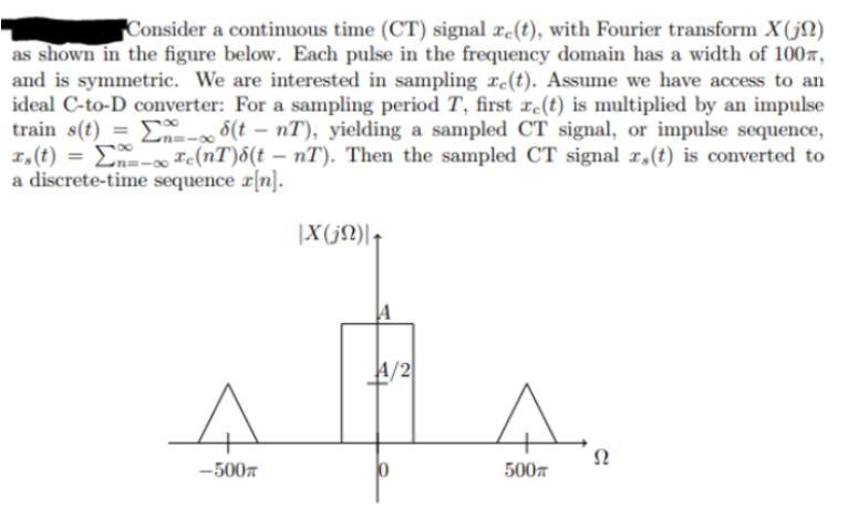 Solved Consider a continuous time (CT) signal xc(t), with | Chegg.com