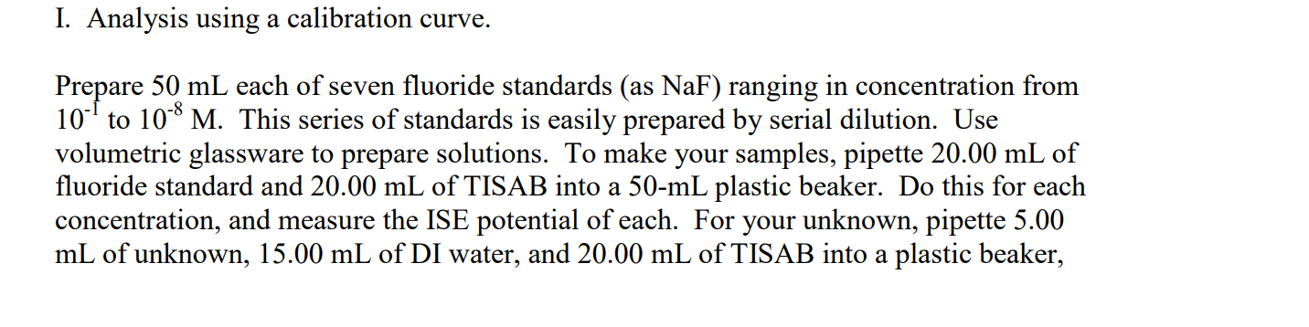 Solved I. Analysis using a calibration curve. Prepare 50 mL | Chegg.com