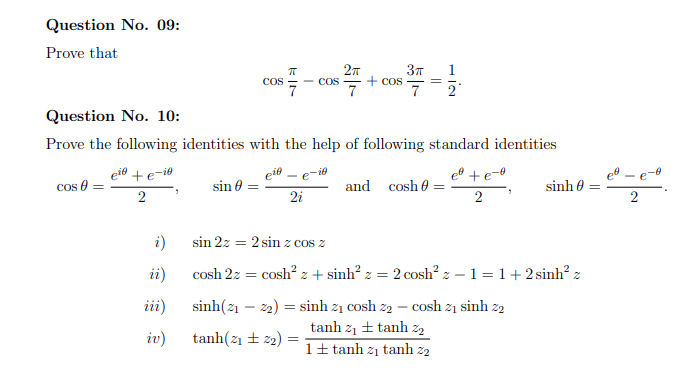 Solved Question No. 09: Prove that cos7π−cos72π+cos73π=21 | Chegg.com