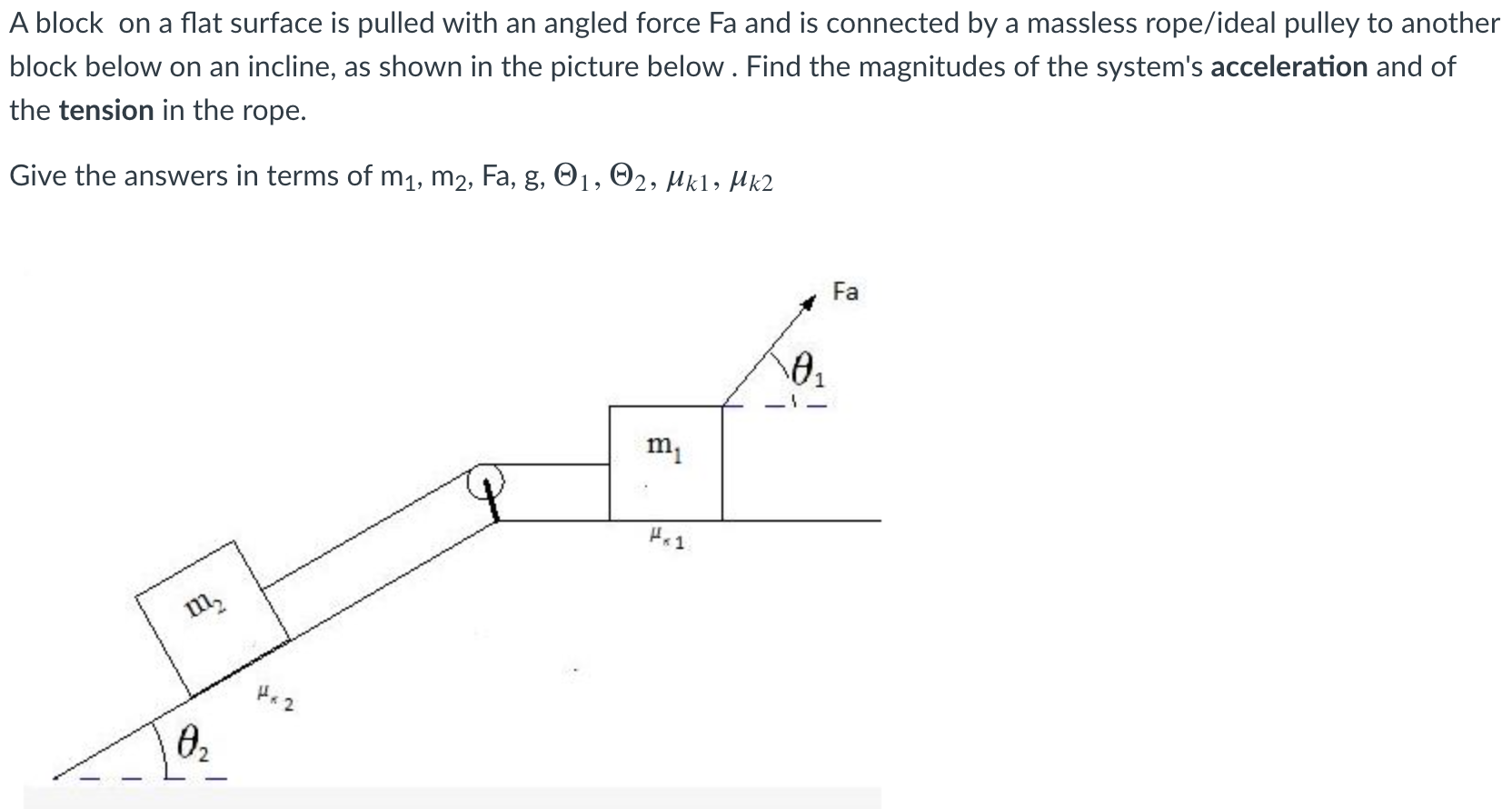 Solved A block on a flat surface is pulled with an angled | Chegg.com