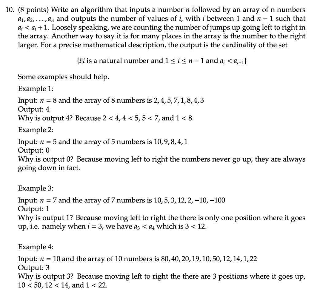 Solved 10. (8 points) Write an algorithm that inputs a | Chegg.com