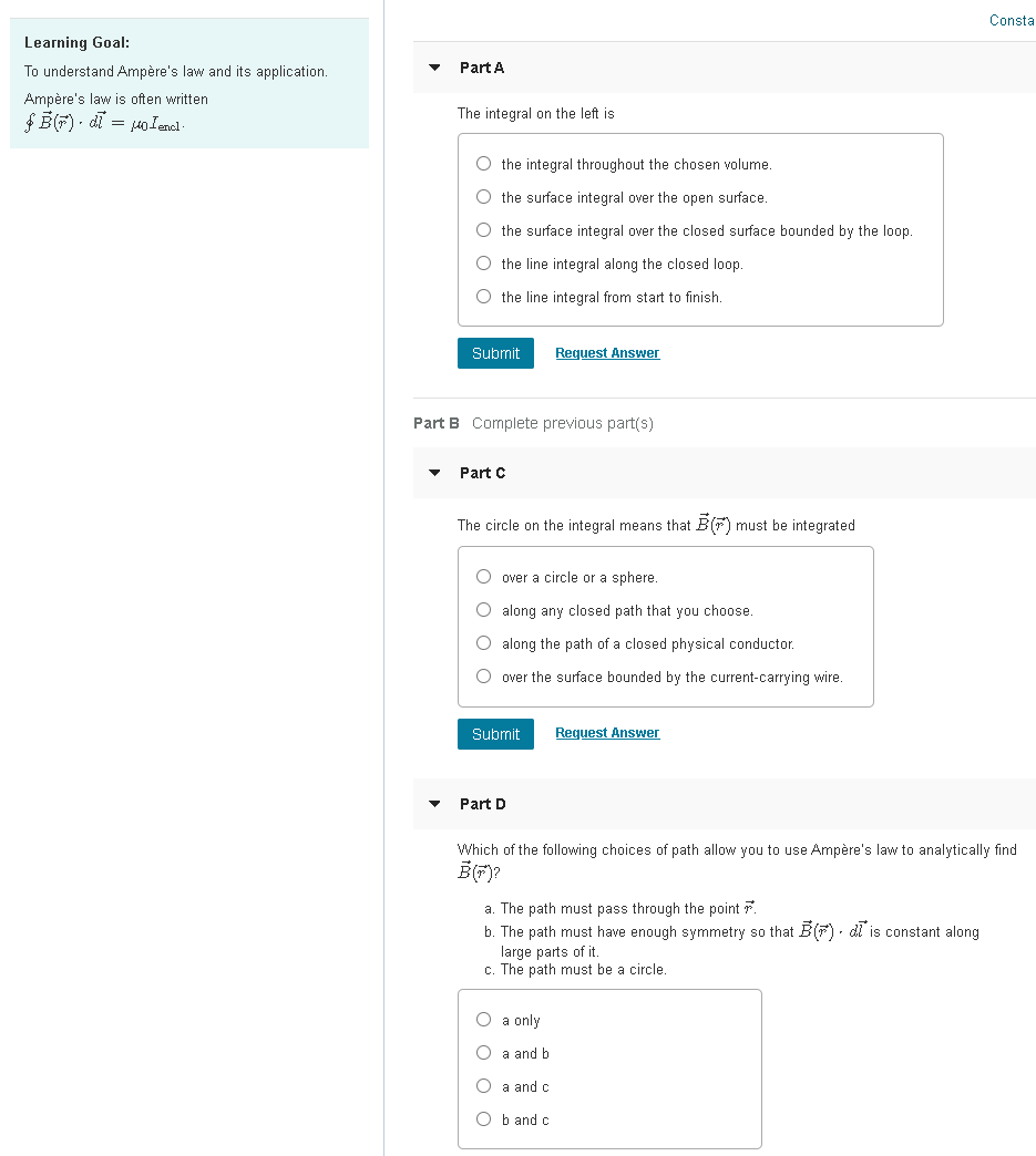 Solved Consta Part A Learning Goal: To understand Ampère's | Chegg.com