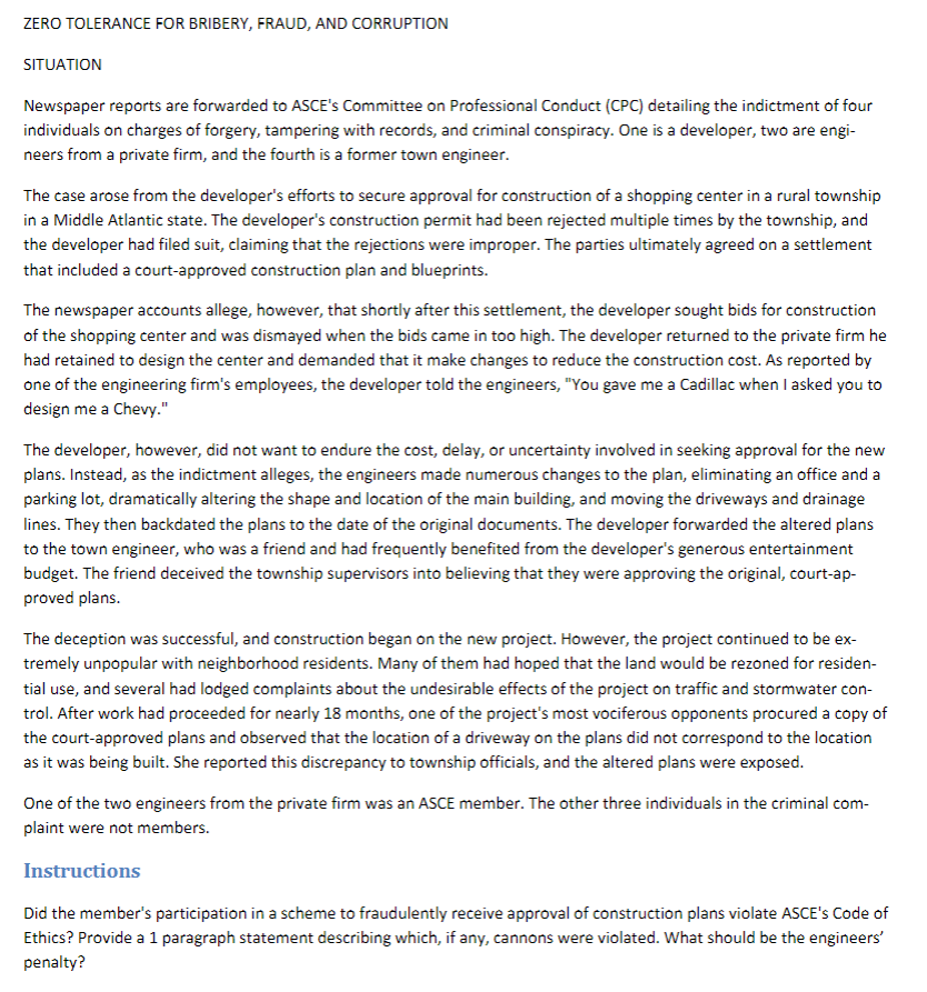 Solved ZERO TOLERANCE FOR BRIBERY, FRAUD, AND CORRUPTION | Chegg.com