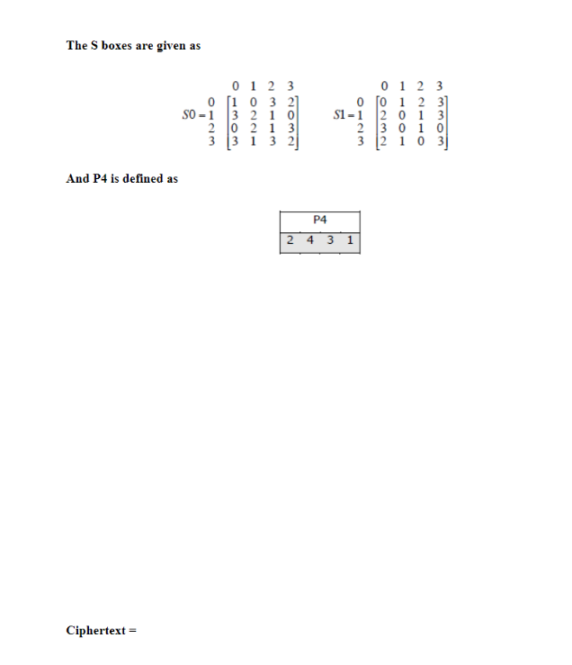 Solved Using the 10 bit key 1010000110 Encrypt the following | Chegg.com