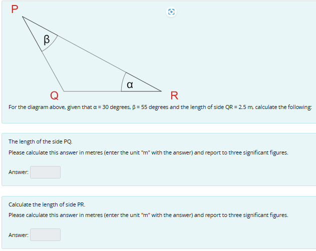 Solved od the length of side QR=2.5m, ﻿calculate the | Chegg.com