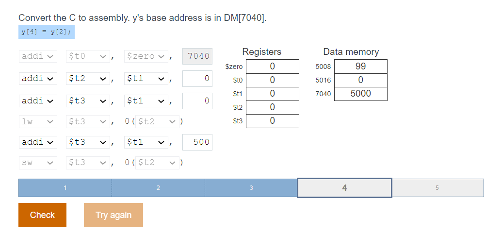 Solved Convert the C to assembly. y's base address is in | Chegg.com