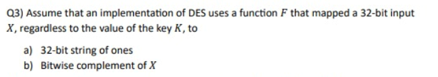 Solved Q3) Assume that an implementation of DES uses a | Chegg.com