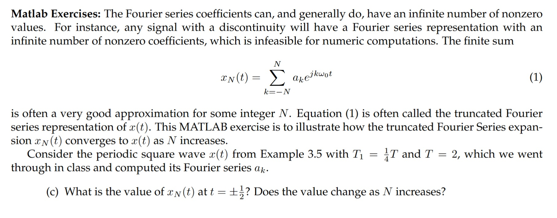 Solved Matlab Exercises The Fourier Series Coefficients 