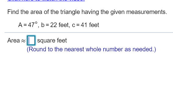 Solved Find the area of the triangle having the given | Chegg.com