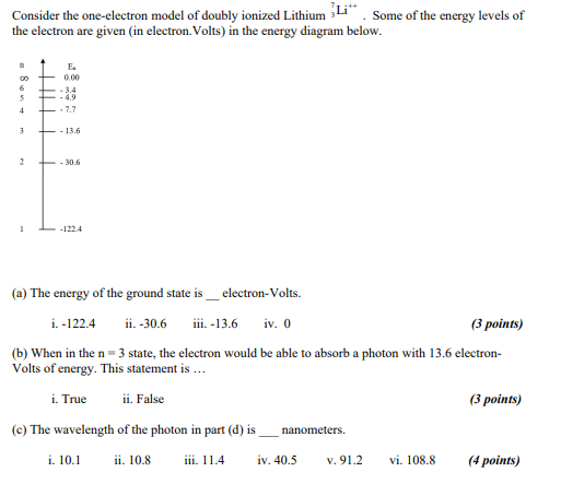 Solved Consider the one-electron model of doubly ionized | Chegg.com