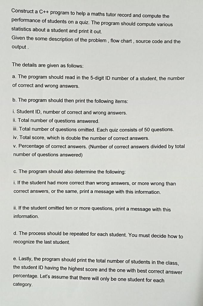 Solved Construct A C Program To Help A Maths Tutor Record 