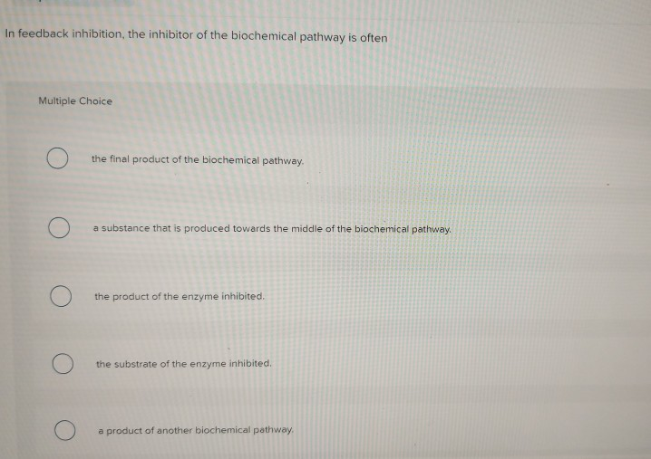 Solved In feedback inhibition, the inhibitor of the | Chegg.com