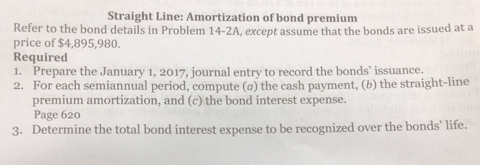 Straight Line: Amortization of bond premium Refer to | Chegg.com