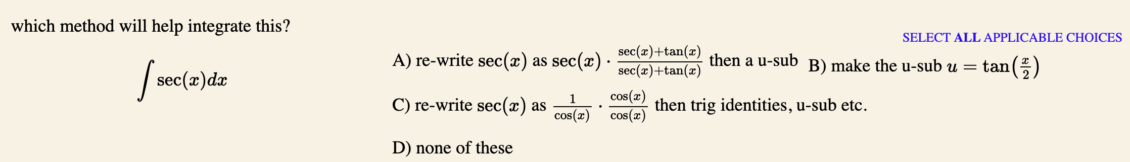 Solved which method will help integrate this? SELECT ALL | Chegg.com