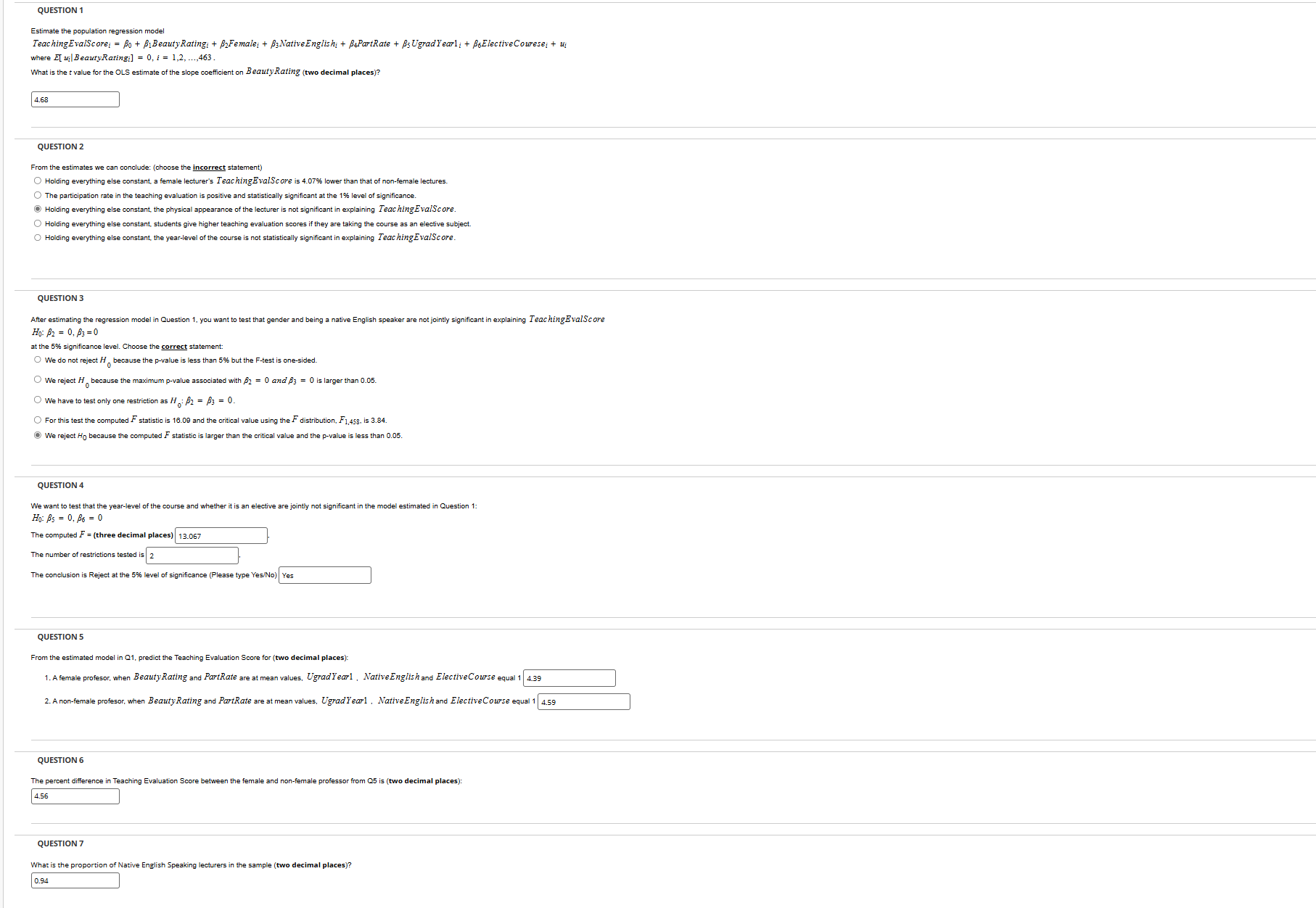 use R with the dataset "TeachingRatings" in the | Chegg.com
