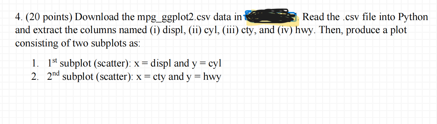 Solved Read the .csv file into Python 4. (20 points) | Chegg.com