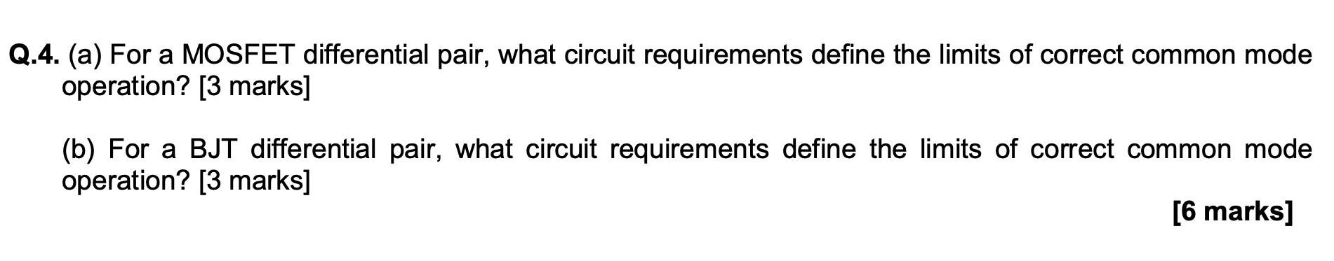 Solved Q.4. (a) For a MOSFET differential pair, what circuit | Chegg.com