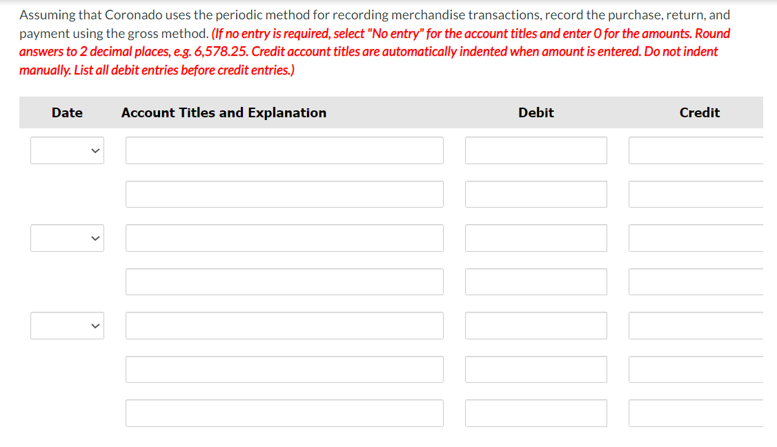Solved Assuming that Coronado uses the periodic method for | Chegg.com