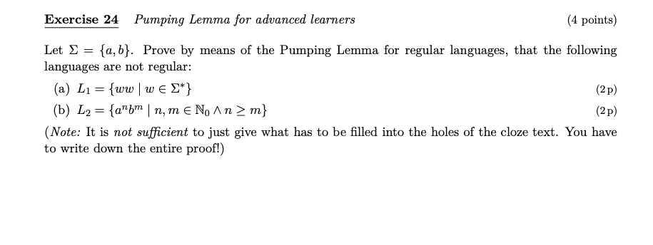 Solved Exercise 24 Pumping Lemma for advanced learners (4 | Chegg.com