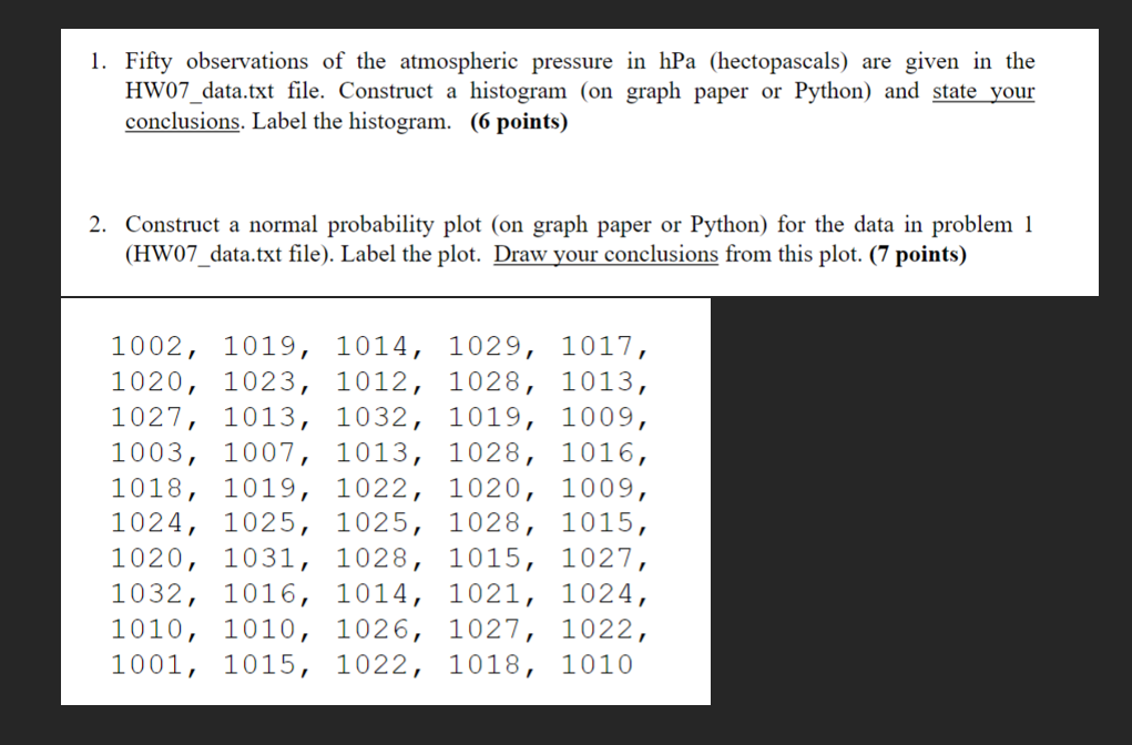 Solved 1. Fifty observations of the atmospheric pressure in | Chegg.com
