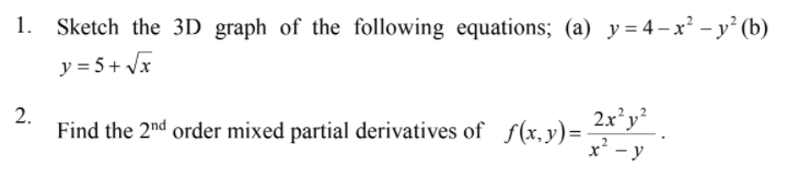 Solved 1. Sketch the 3D graph of the following equations; | Chegg.com