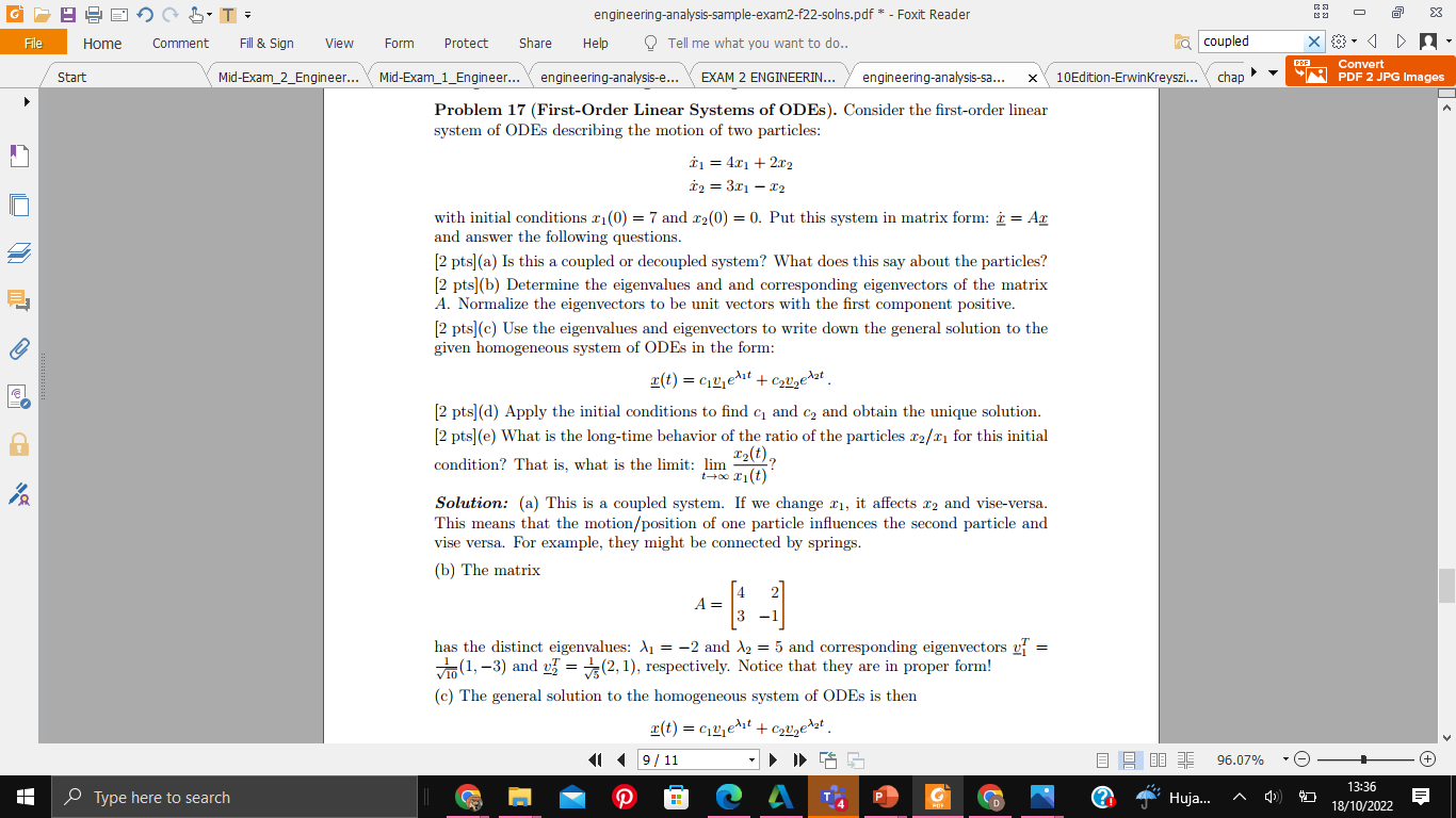 Solved Problem 17 First Order Linear Systems Of Odes 