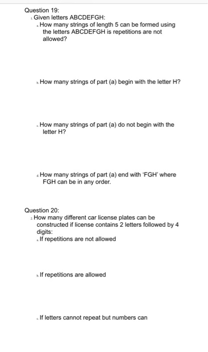 Solved Given letters ABCDEFGH: a. How many strings of | Chegg.com