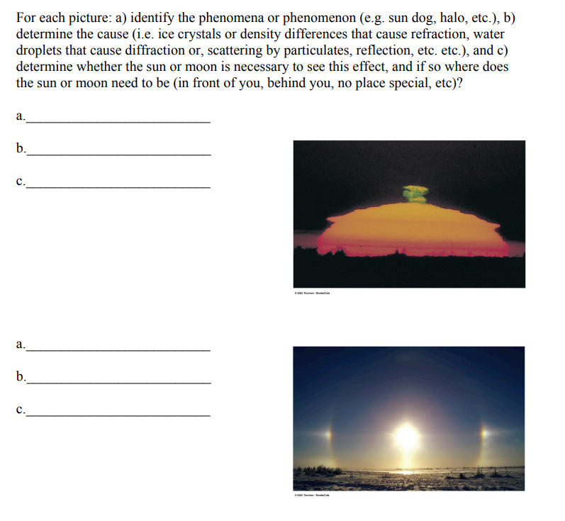 For each picture: a) identify the phenomena or | Chegg.com