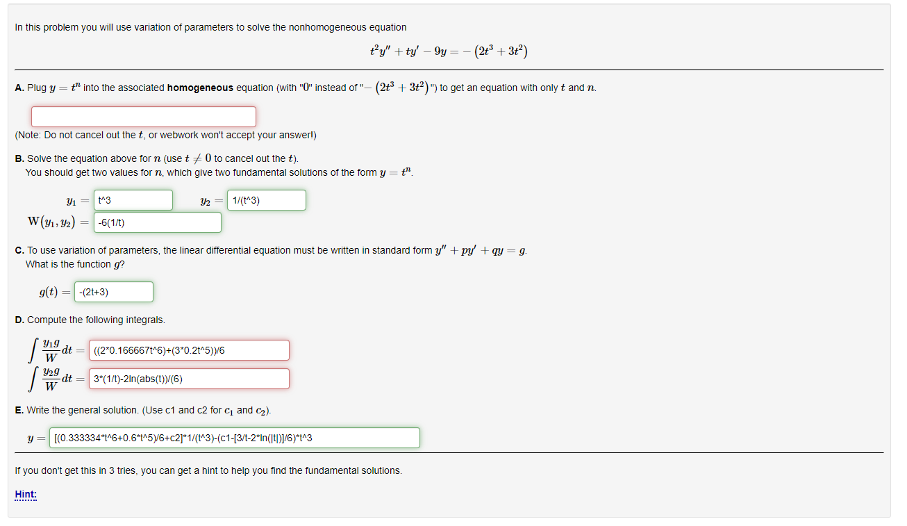 Solved In this problem you will use variation of parameters | Chegg.com