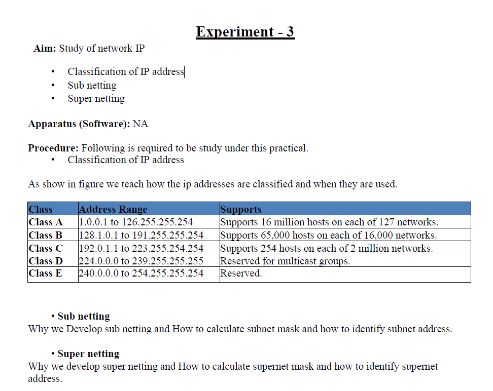 Solved - Sub netting Why we Develop sub netting and How to | Chegg.com