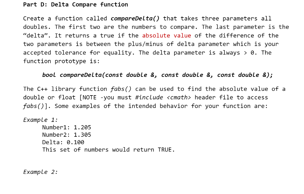 Solved Part D: Delta Compare function Create a function | Chegg.com