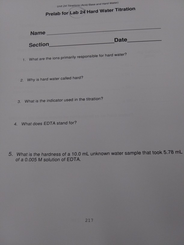 Solved Unit 24 Titrations (Acid/Base and Hard Water) Prelab | Chegg.com