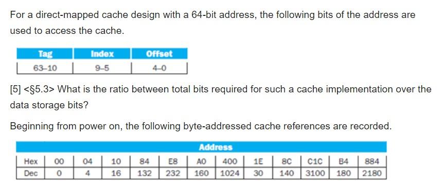Solved For a direct-mapped cache design with a 64-bit | Chegg.com
