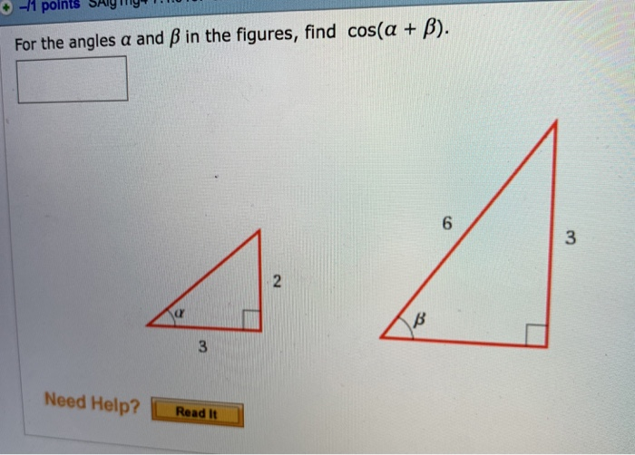 Solved -1 polnts SAgiing For the angles α and β in the | Chegg.com Solved -1 polnts SAgiing For the angles α and β in the | Chegg.com