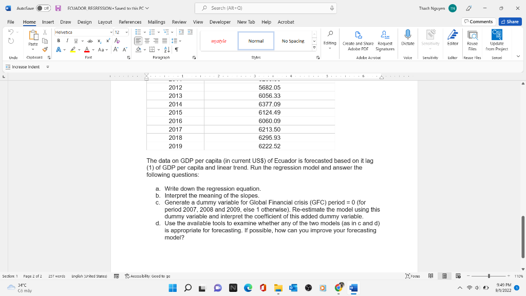 Solved USE RSTUDIO for this question. Below is Ecuador's GDP | Chegg.com