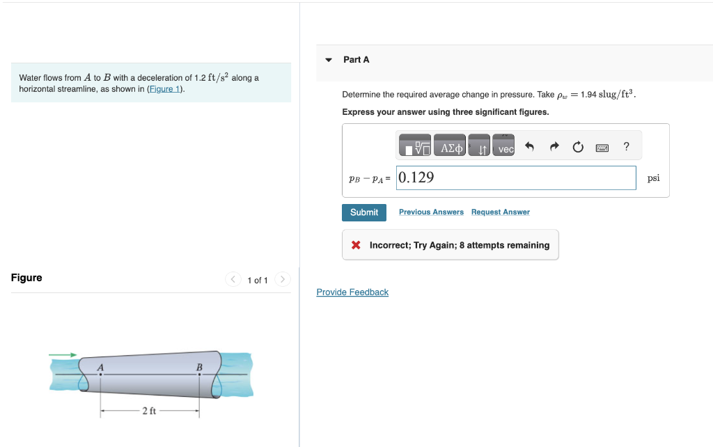 Solved Water flows from A to B with a deceleration of | Chegg.com