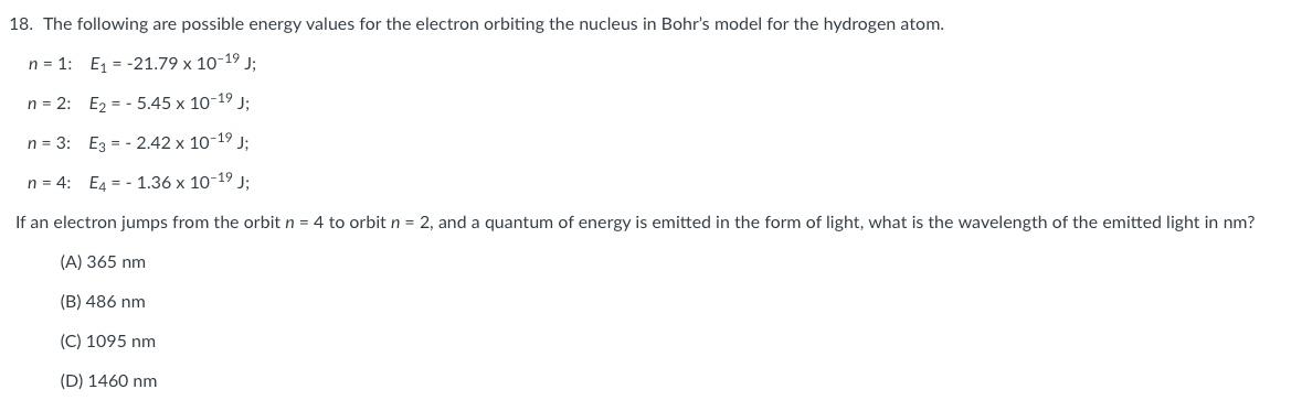 Solved 18. The following are possible energy values for the | Chegg.com