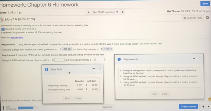 Solved Save Homework: Chapter 6 Homework core: 0.33 of 1 pt | Chegg.com Solved Save Homework: Chapter 6 Homework core: 0.33 of 1 pt | Chegg.com