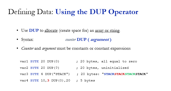 Solved Defining Data: Using the DUP Operator • Use DUP to | Chegg.com