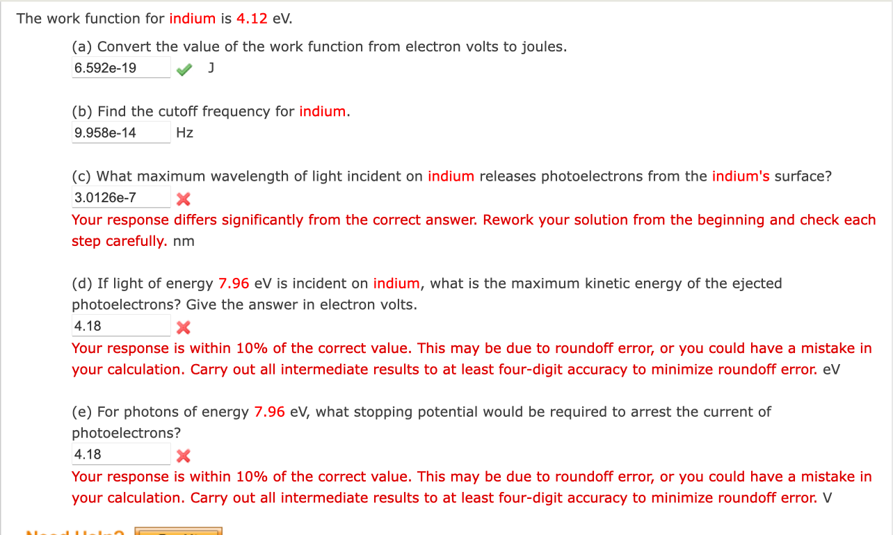 Solved work function for indium is \\( 4.12 \\mathrm{eV} | Chegg.com