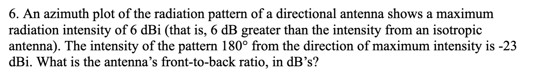 Solved 6. An azimuth plot of the radiation pattern of a | Chegg.com