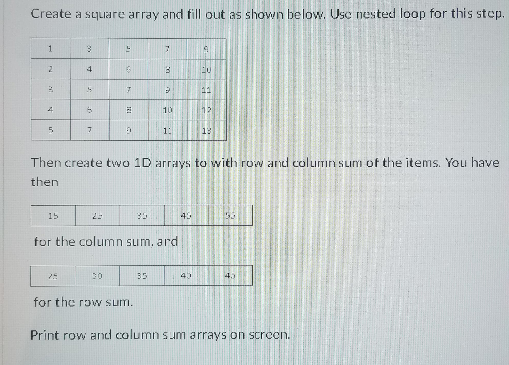 Solved Create a square array and fill out as shown below. | Chegg.com