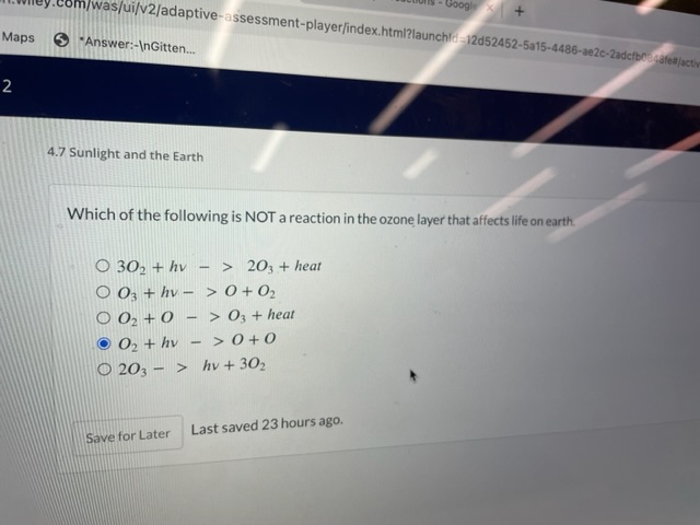 Solved Which of the following is not a reaction in the ozone | Chegg.com