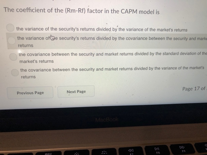 Solved The coefficient of the (Rm-Rf) factor in the CAPM | Chegg.com